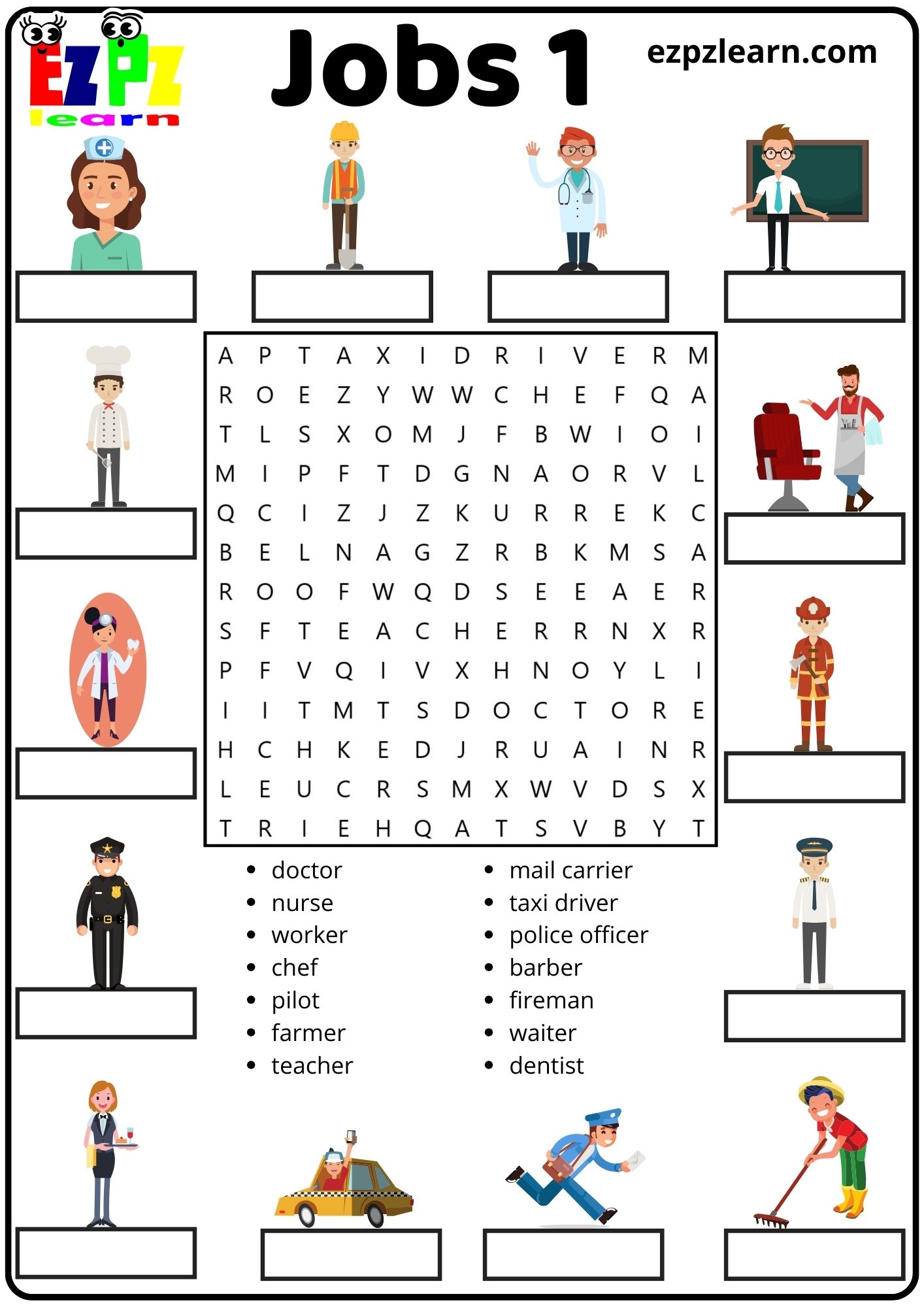 Jobs and Careers Vocabulary Word Search and Match the Words Activity for Kids and English ...